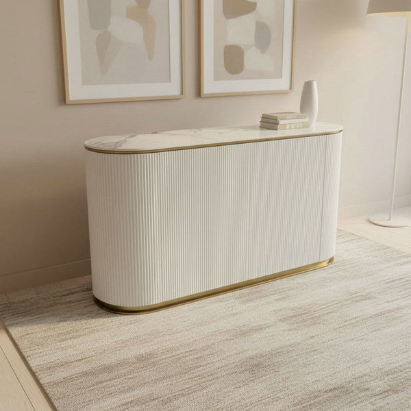 Arcadia Luxury Buffet Table Oval Shaped White – DLB Furniture