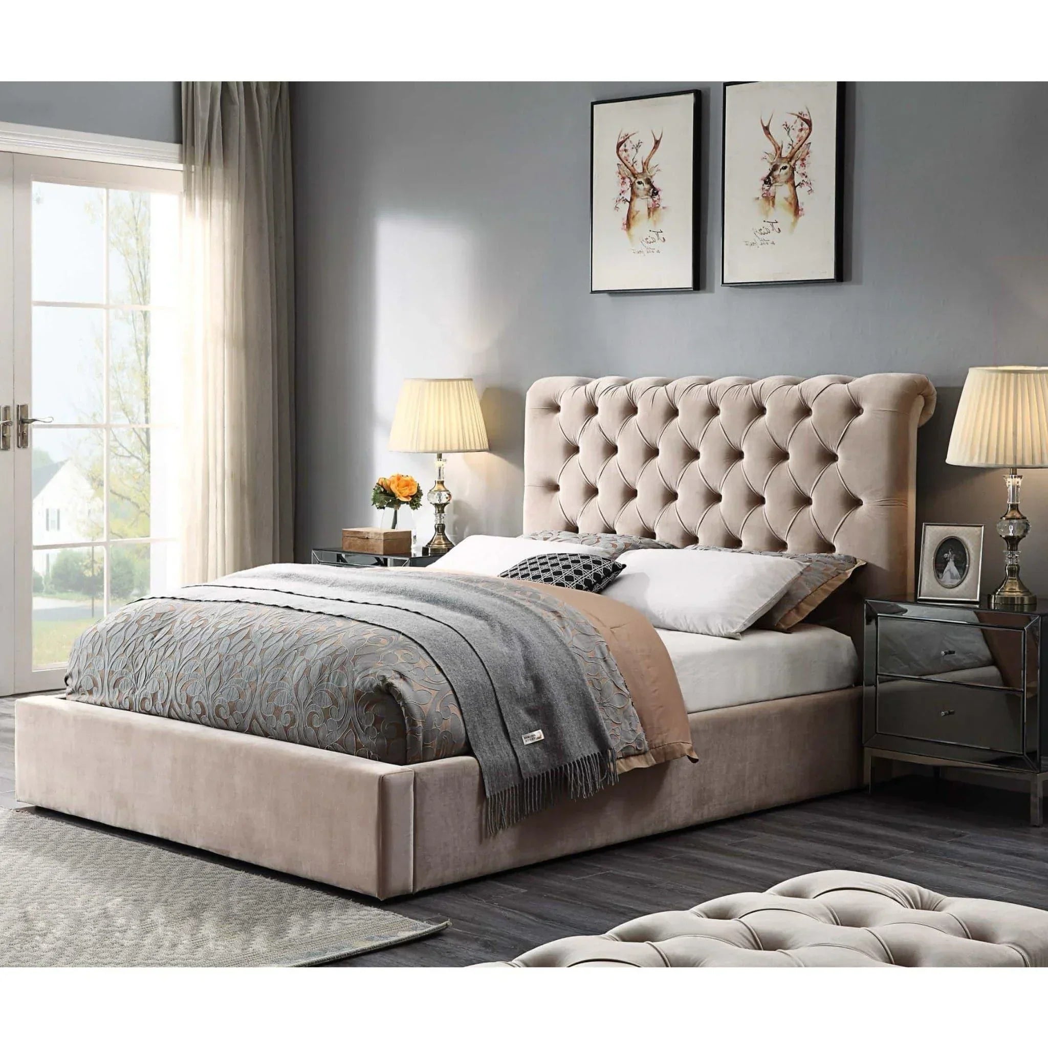 Triton Super King Bed Frame Velvet Cream | Luxe Comfort – DLB Furniture